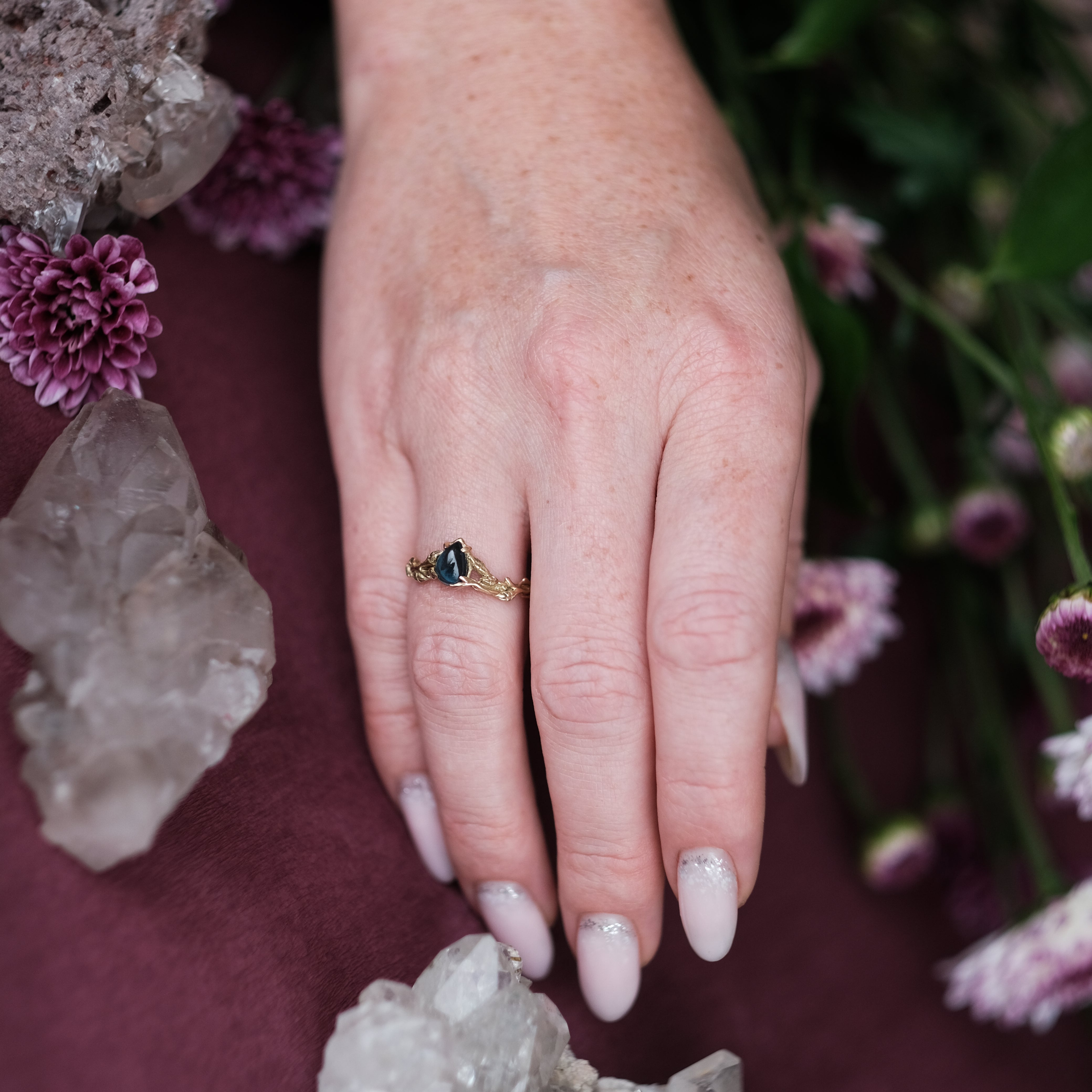 14K Yellow Gold Ring “Bloom” with Blue Tourmaline | BlackTreeLab