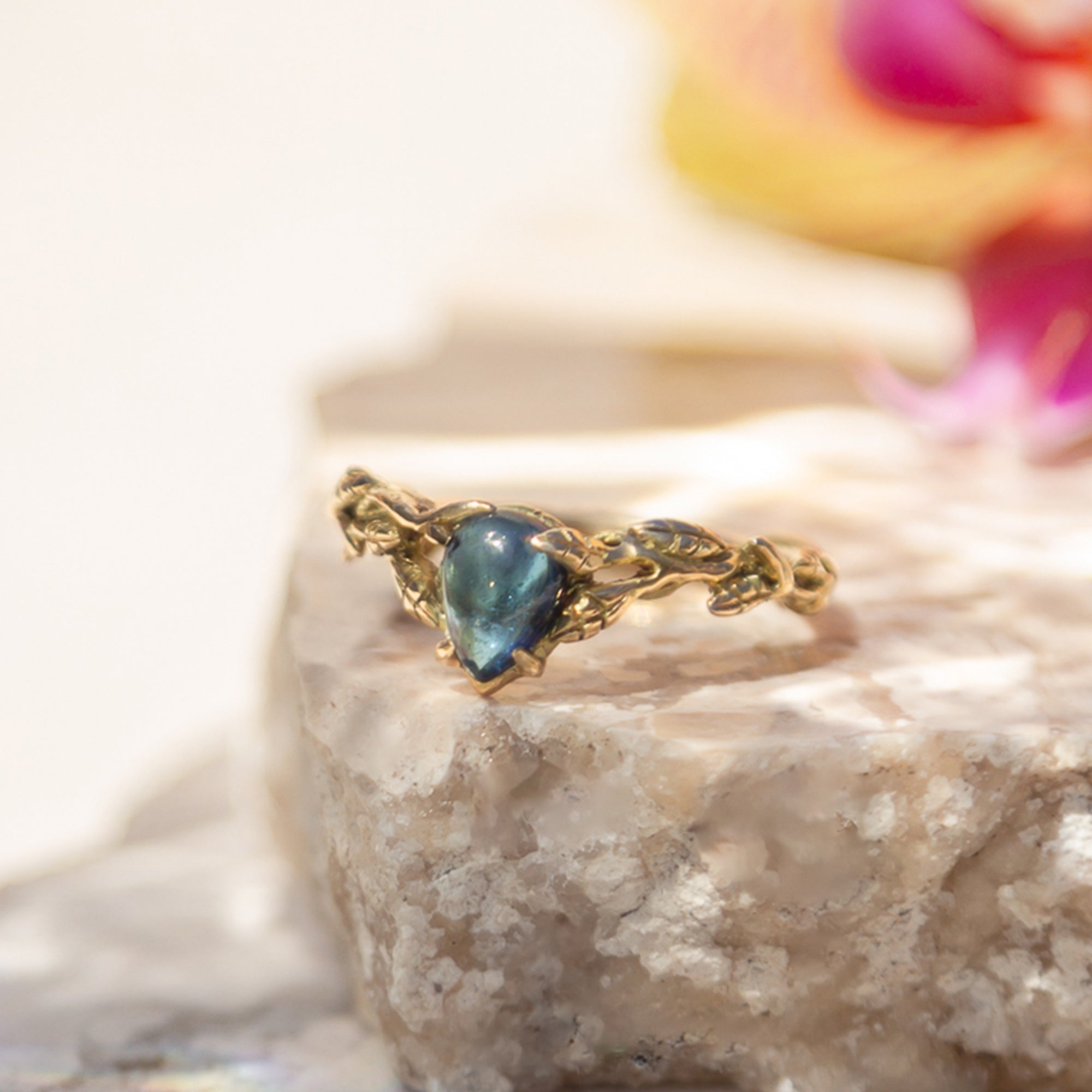 14K Yellow Gold Ring “Bloom” with Blue Tourmaline | BlackTreeLab