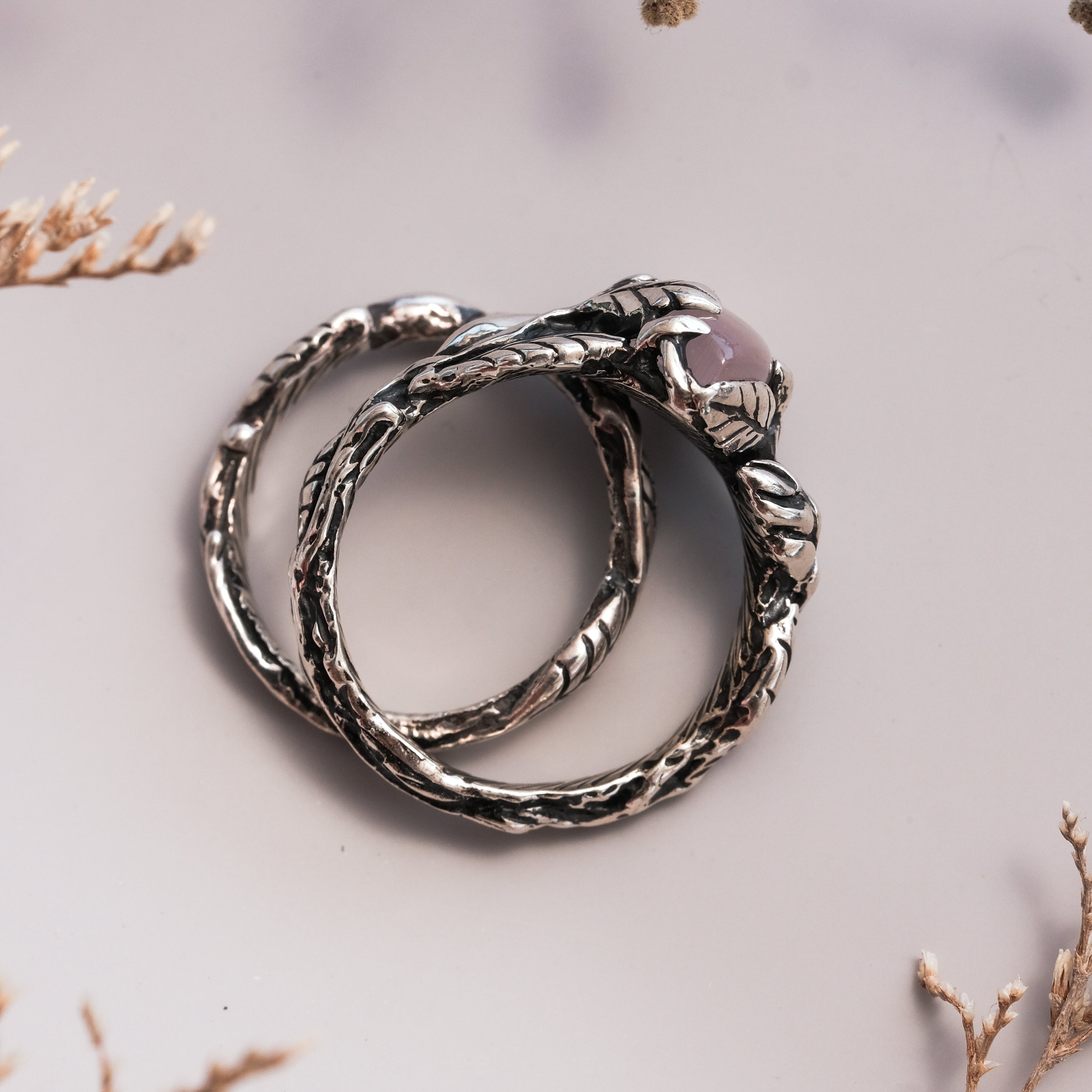 Romy Ring Set – Rose Quartz Engagement Ring in Sterling Silver | BlackTreeLab
