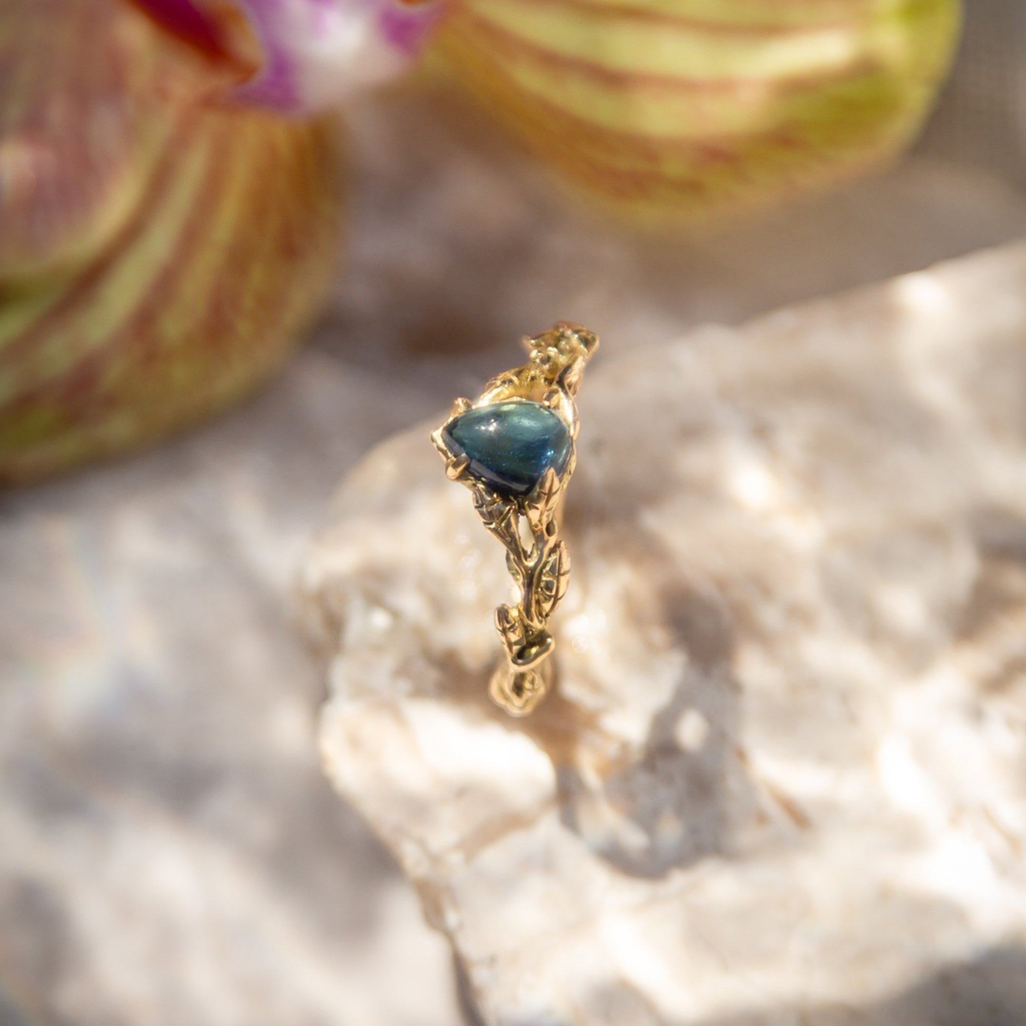 14K Yellow Gold Ring “Bloom” with Blue Tourmaline | BlackTreeLab