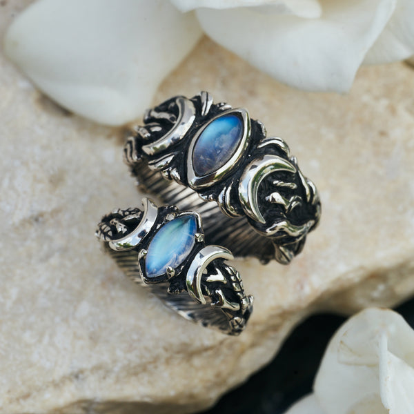 Triple Moon Couple Ring Set Moonstone – Handmade Silver Matching Rings ...