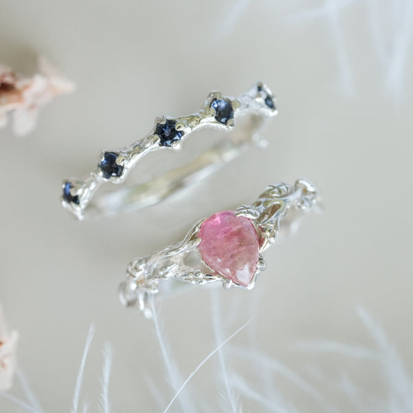 Tourmaline & Sapphire Wedding Ring Set - Silver or Gold Option ...