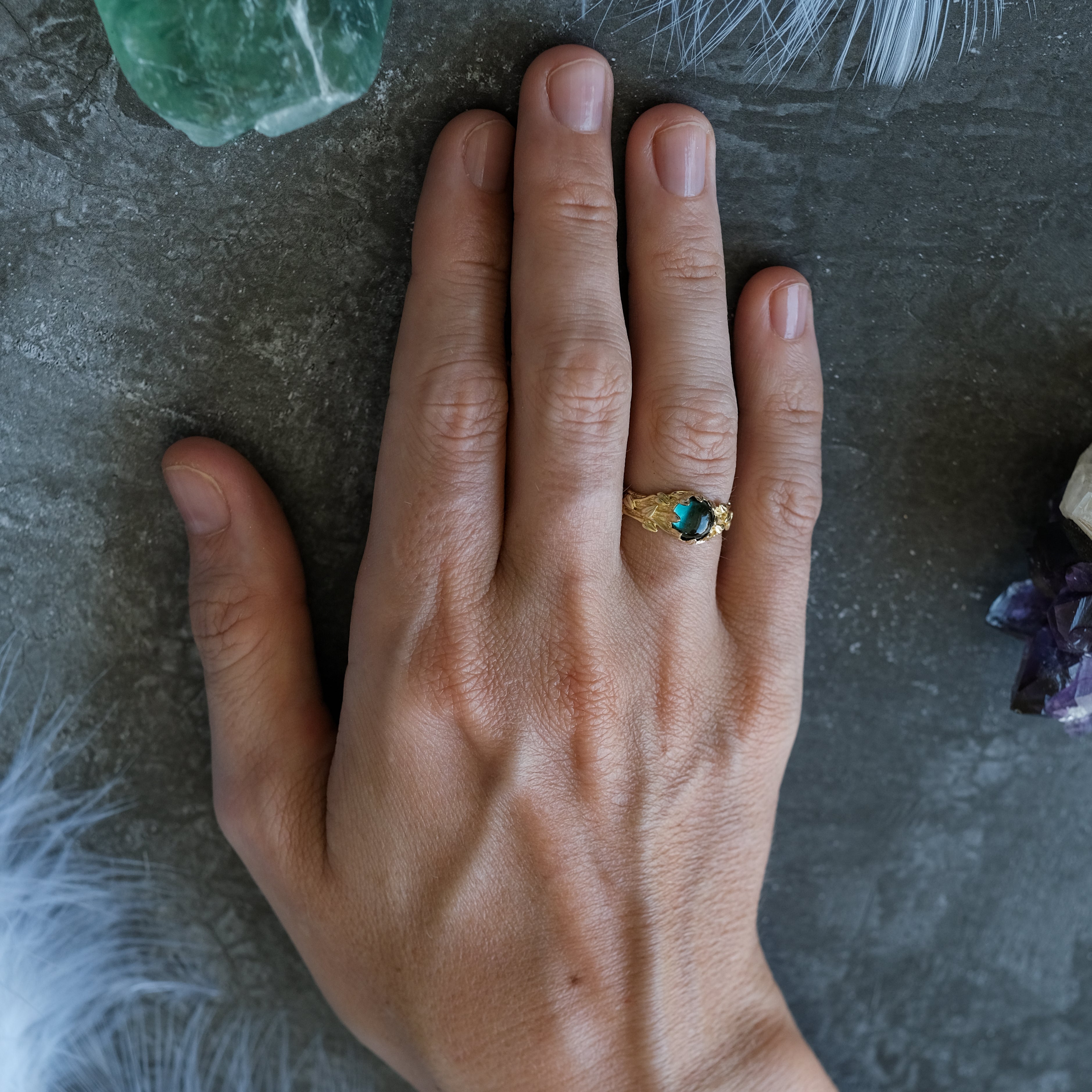 14K Yellow Gold Blue Tourmaline Engagement Ring "Kaia" | BlackTreeLab