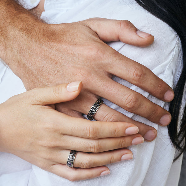 Silver Wedding Ring Set with Amethyst "Lilian" | BlackTreeLab
